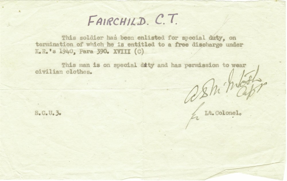 CTF's identity card, photograph of CTF and note signed by a Lieutenant ...