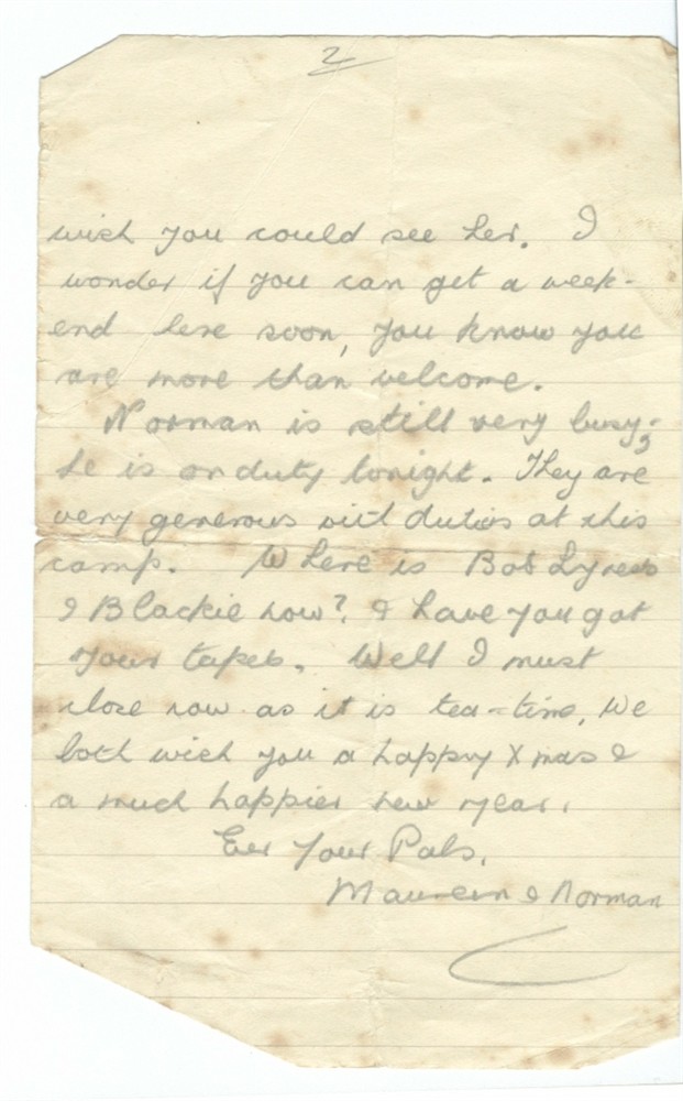 Handwritten letter written by "Maureen" but signed "Maureen and Norman ...