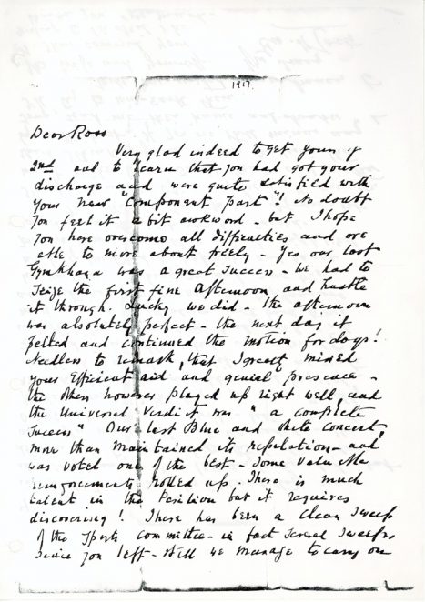 Letter from Colonel George H Coats CB to Sergeant Victor Lawrence Ross ...